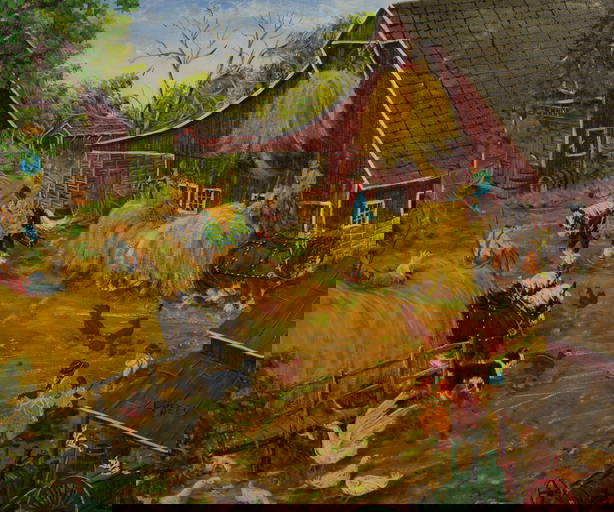 Gerald Lee Nees (american, B.1938) 'putting Hay' Oil On Canvas