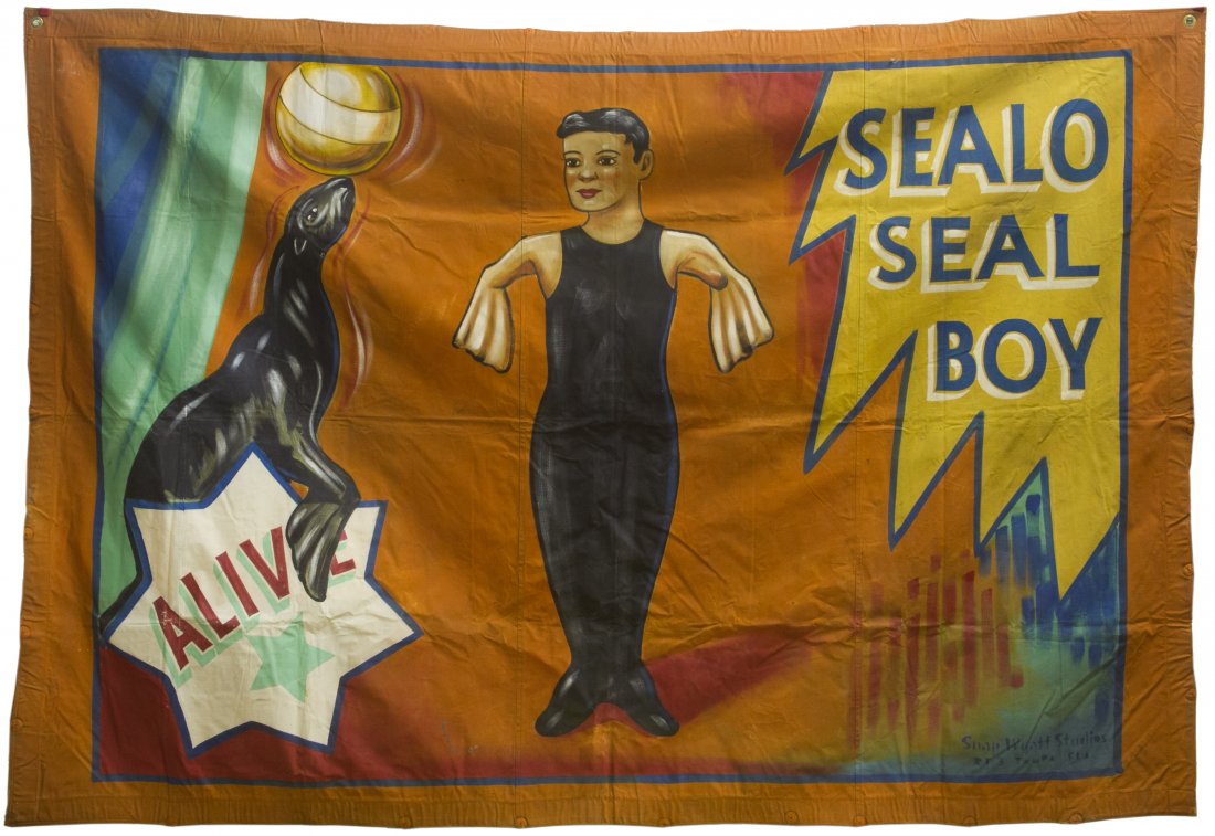 Painted 'Sealo Seal Boy' Circus Poster / Canvas Sign