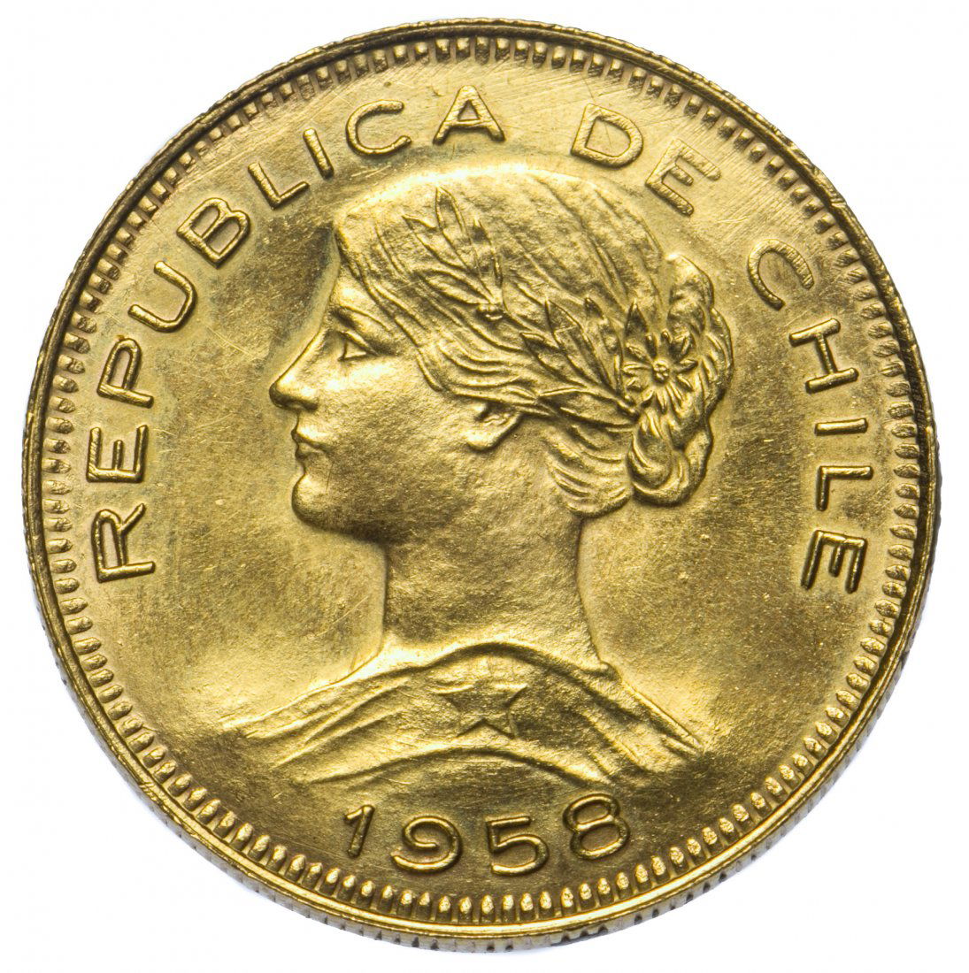 Chile: 1958 100 Pesos Gold Republica De Chile