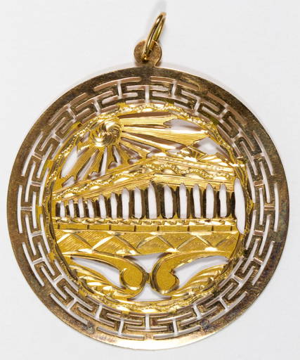 14k Gold Greek Parthenon Medallion Pendant