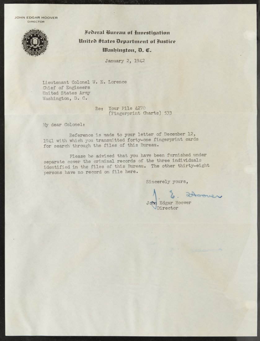 John Edgar Hoover FBI Letter with Envelope