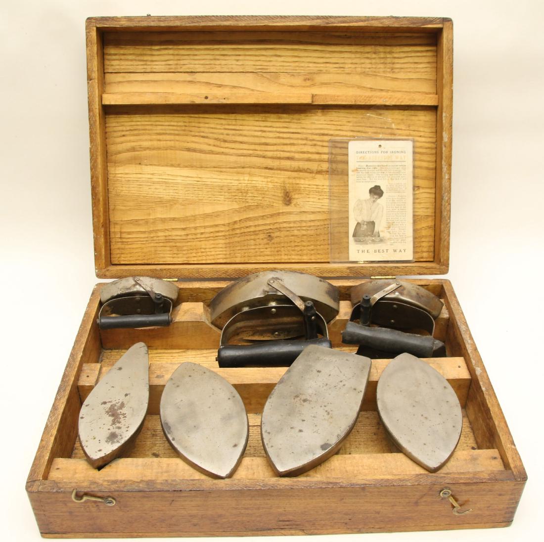 Asbestos Wooden Box Sad Iron Set ( Complete Set)