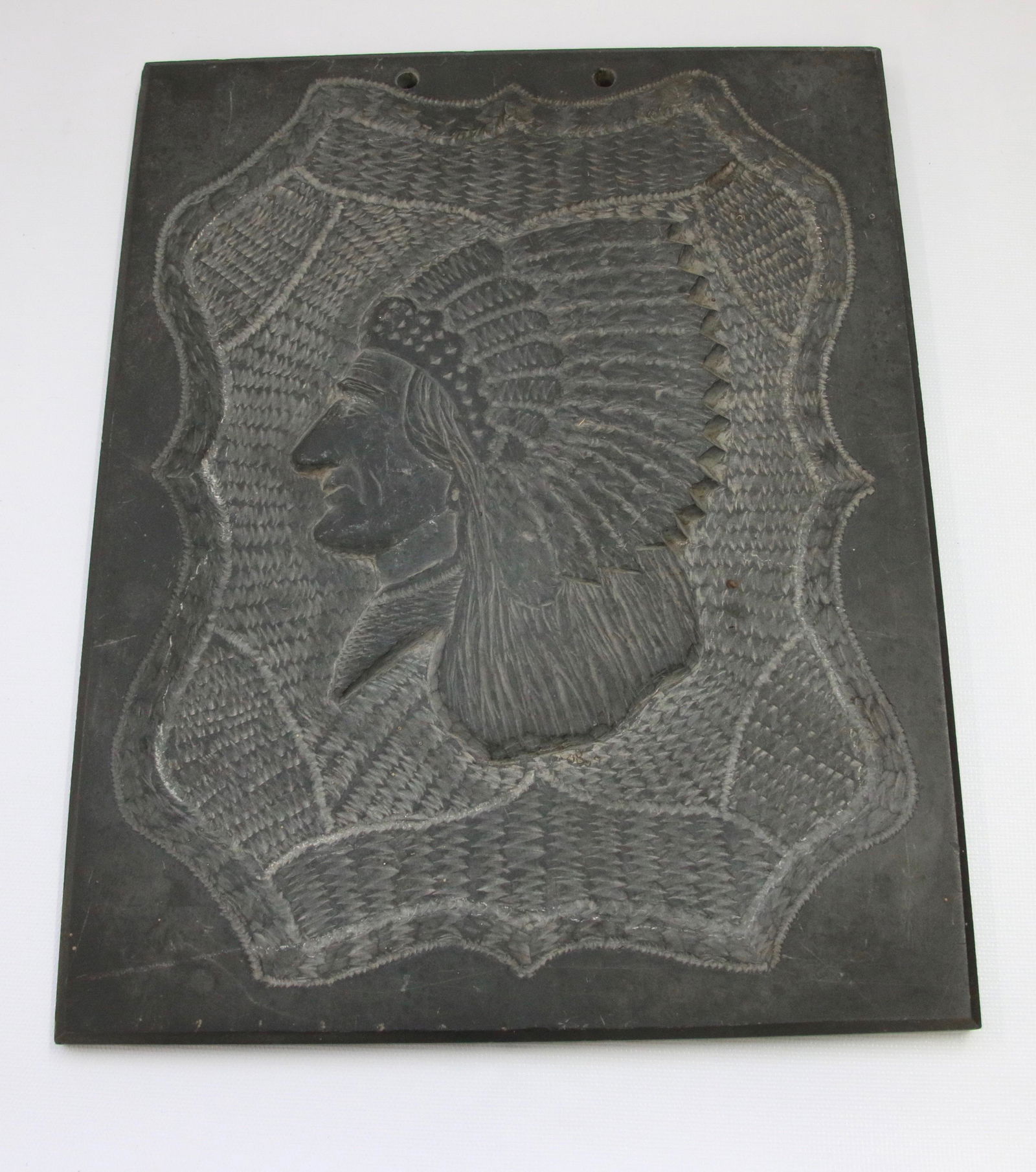 For Auction: FOLK ART SLATE CARVED INDIAN PLAQUE (#405) on Nov 08, 2019 ...
