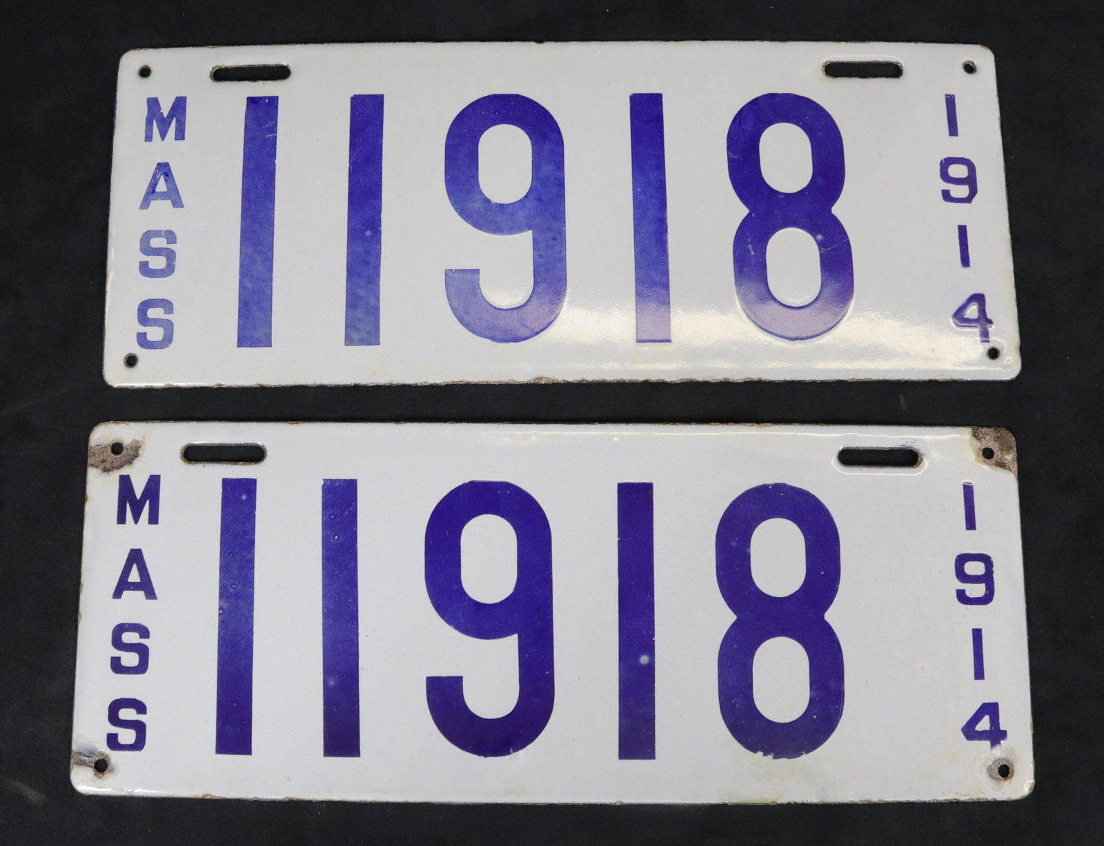 Pr. Of Porcelain 1914 Massachusetts License Plates