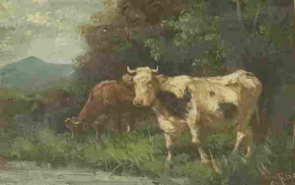 ANTIQUE OIL PAINTING OF COWS (#0437) on Feb 03, 2023 | Hartzell's Auction Gallery, Inc. in PA