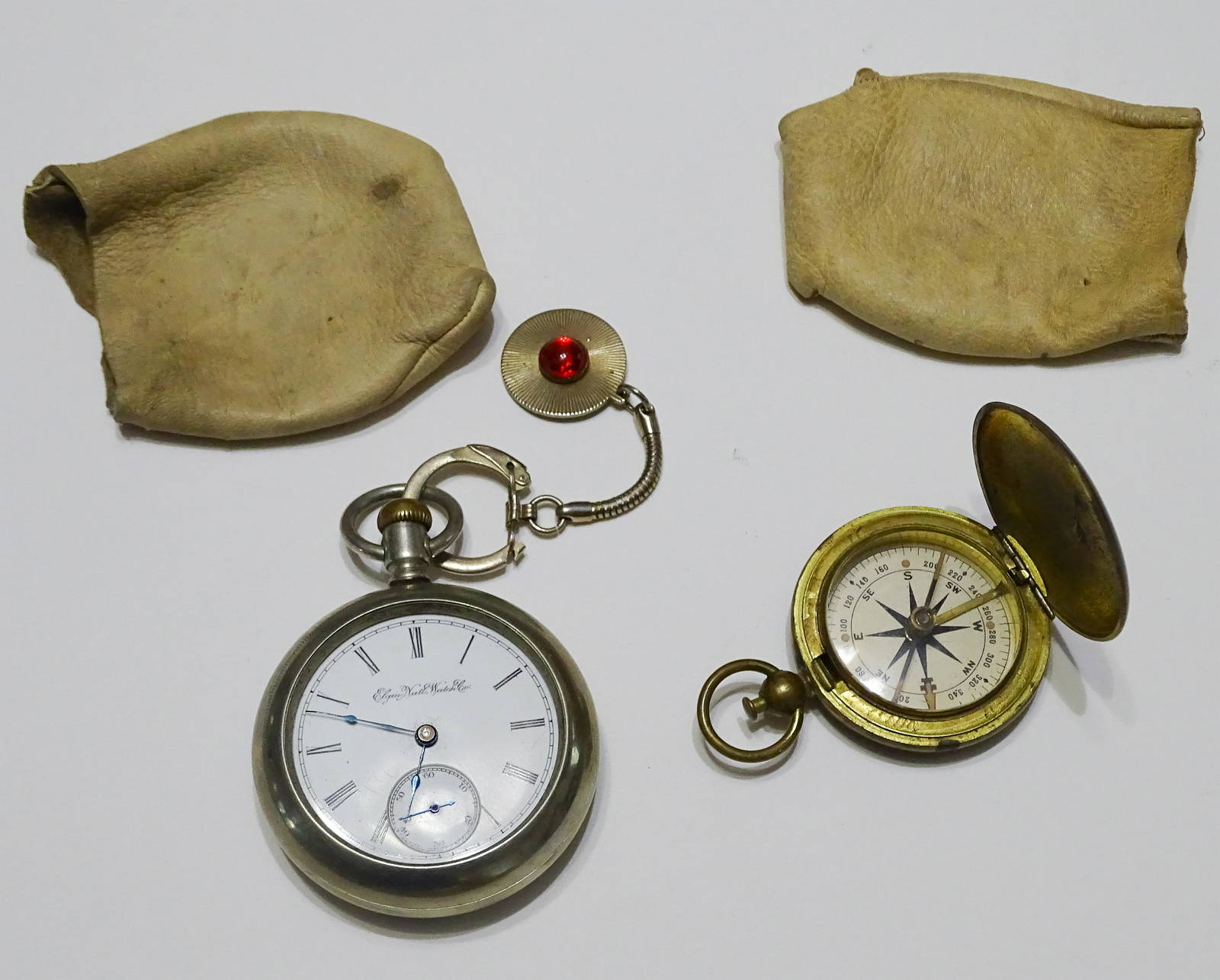 (2) Civil War Compass And Elgin Pocket Watch Auction