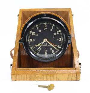 Vintage Us Army Bakelite Clock With Oak Case, Marked