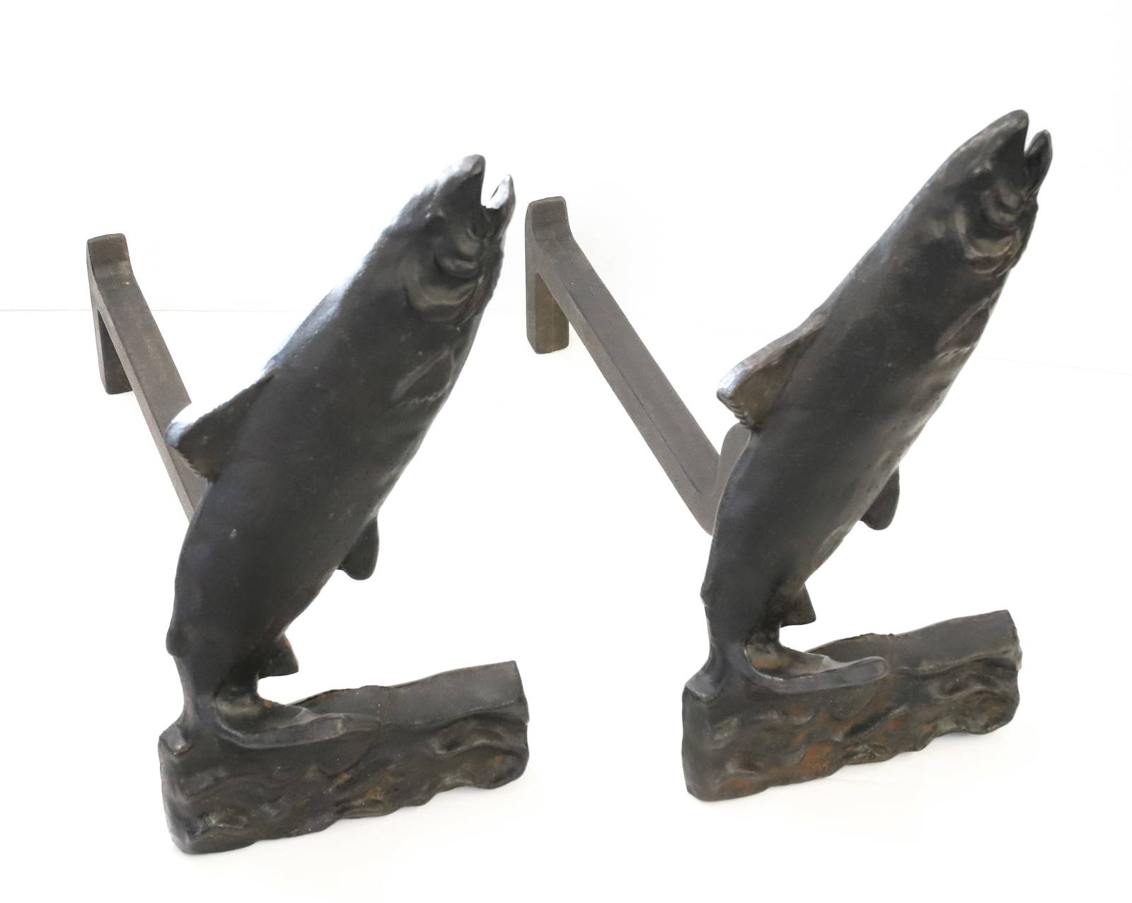 Pair Of Cast Iron Fish Andirons Auction