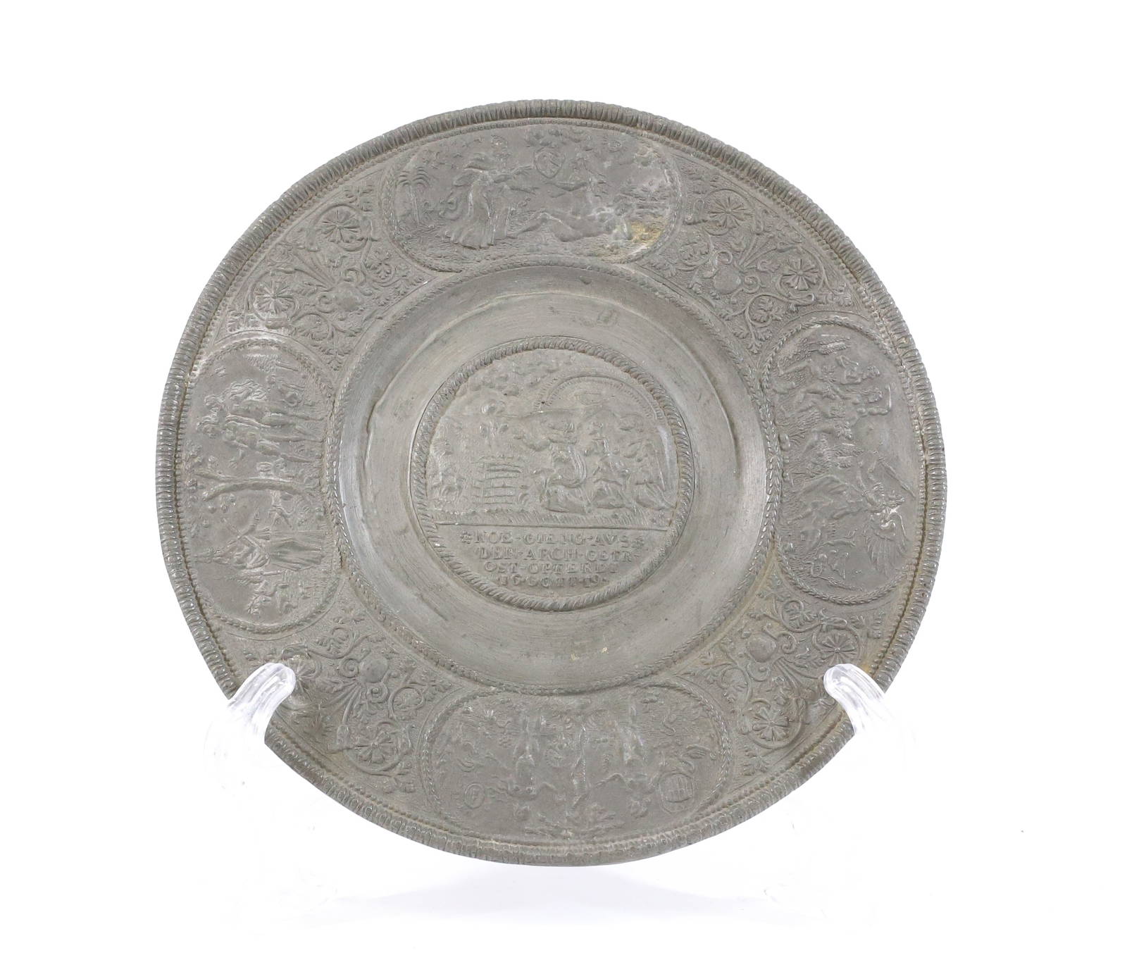 Antique German Nuremberg Pewter Jewish Plate- Judaica Auction