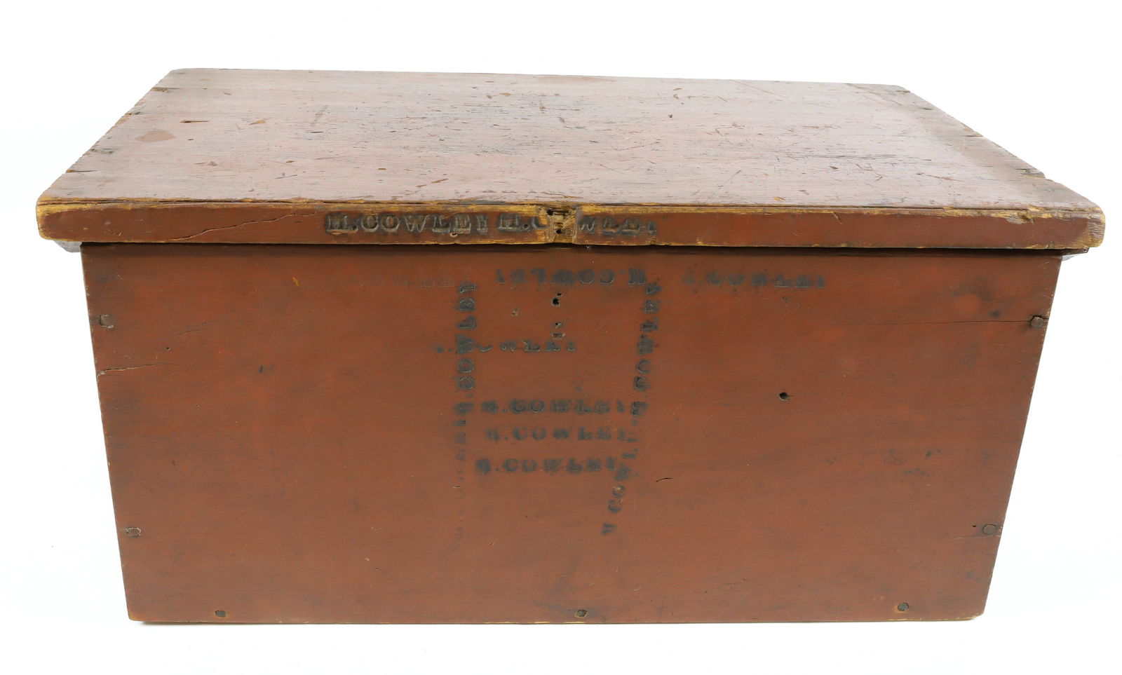 Red Painted Box Sgnd. M. Cowley Auction