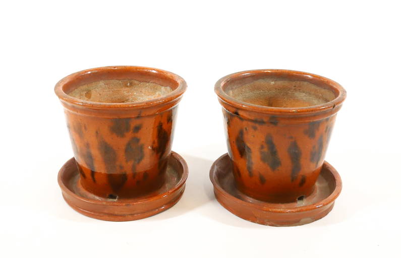 Pair Of Redware Flower Pots
