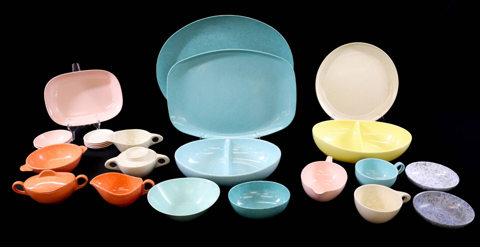 (24) Pieces Of Speckled Melmac Dishes Auction