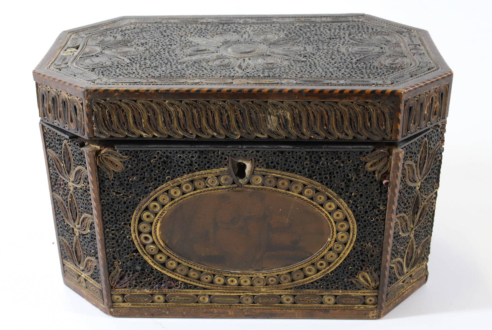 Octagonal Quillwork Tea Caddy Auction
