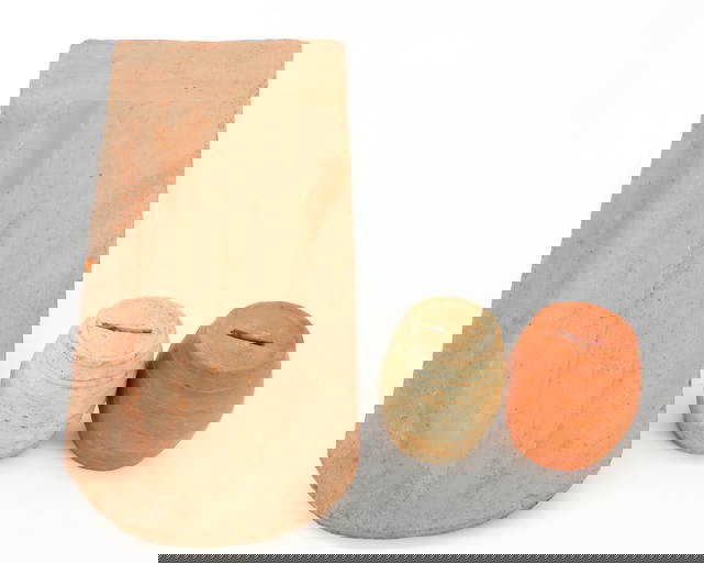 Lot Of Redware Banks And Roof Tile