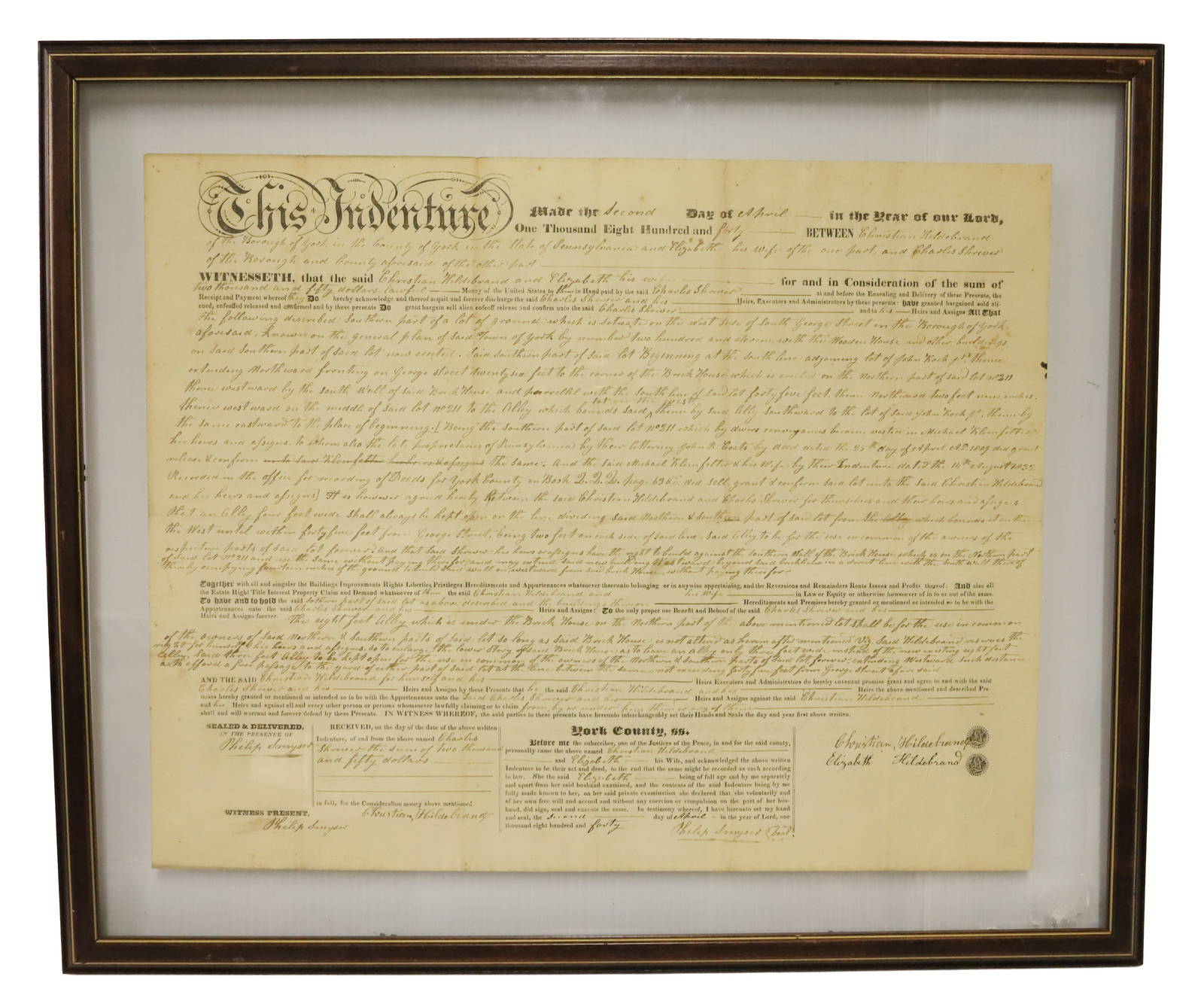 19th C. Framed Indenture Auction