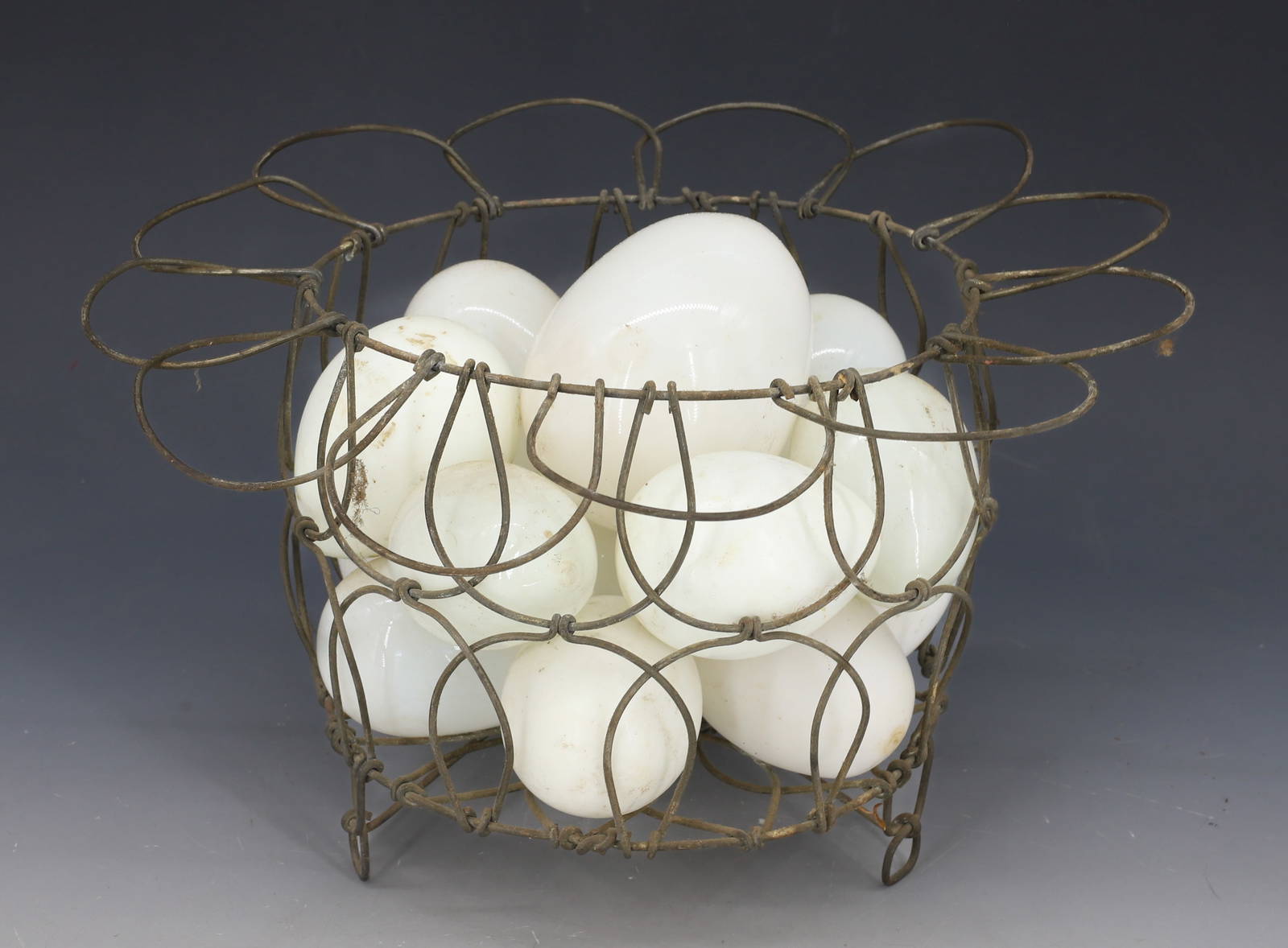 Wire Egg Basket And Glass Eggs Auction