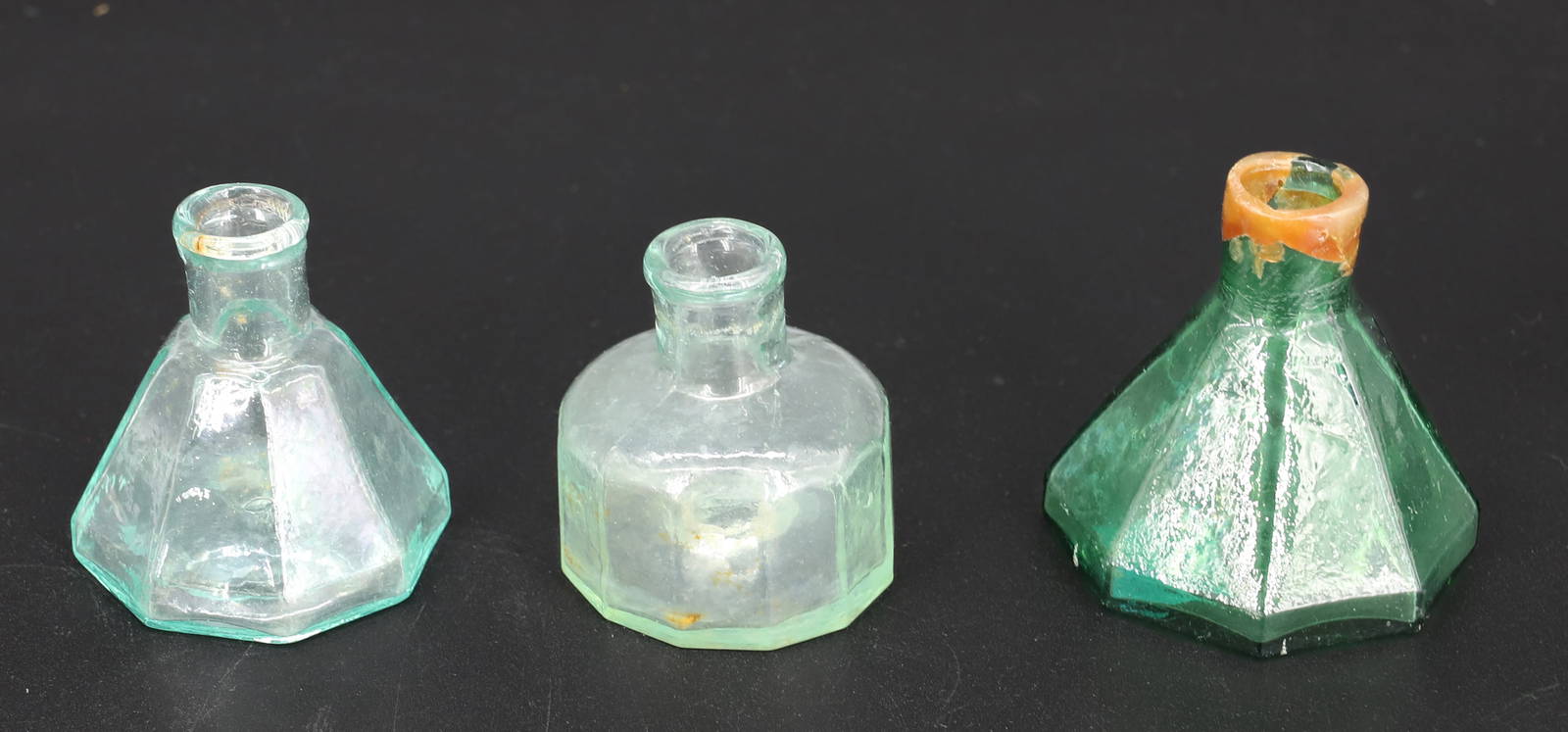 (3) Early Glass Inkwells Auction