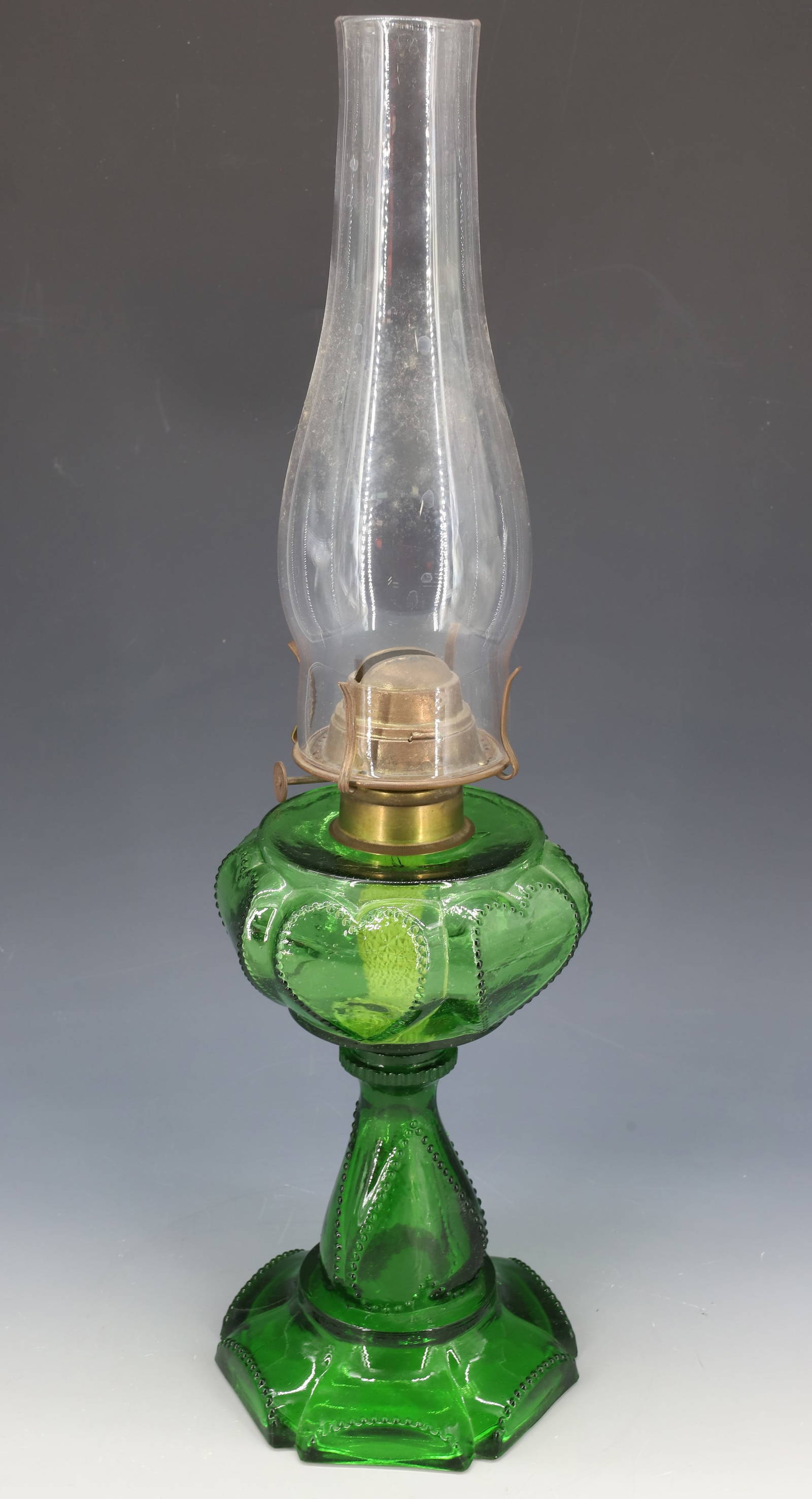 Green Pattern Glass Kerosene Lamp, Hearts - Jun 30, 2025 | Hartzell's ...
