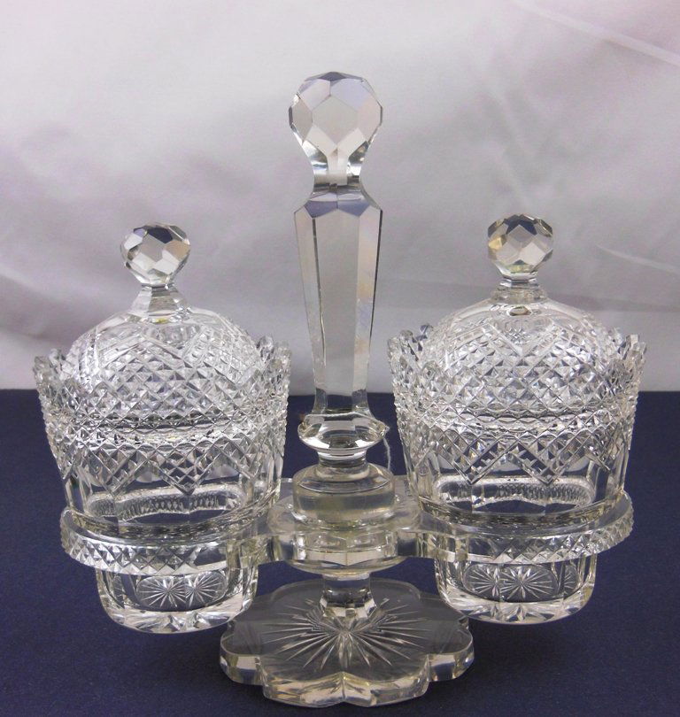 French Cut Glass Condiment Set