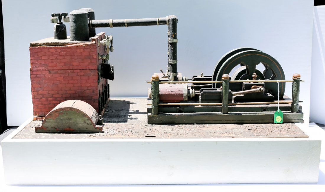 LARGE WOODEN MODEL STEAM ENGINE