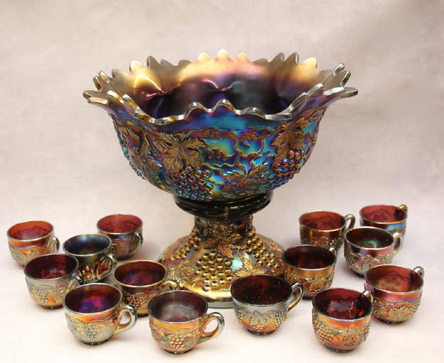 Carnival Glass Punch Bowl Set