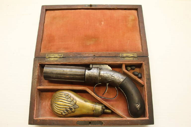 Cased Civil War Era Pepper Box Revolver