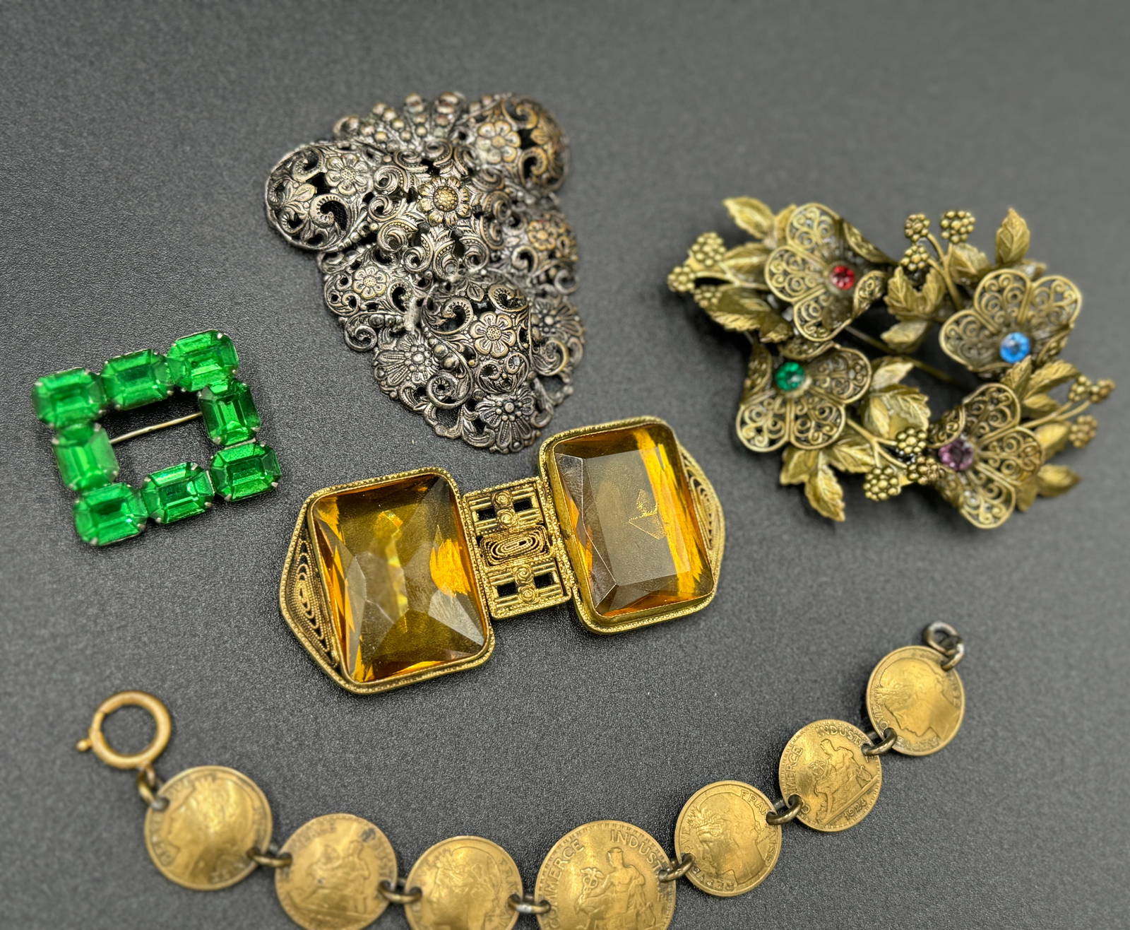 Beautiful Czecho Slovakia Belt Buckle, French Coin Bracelet , Vintage ...