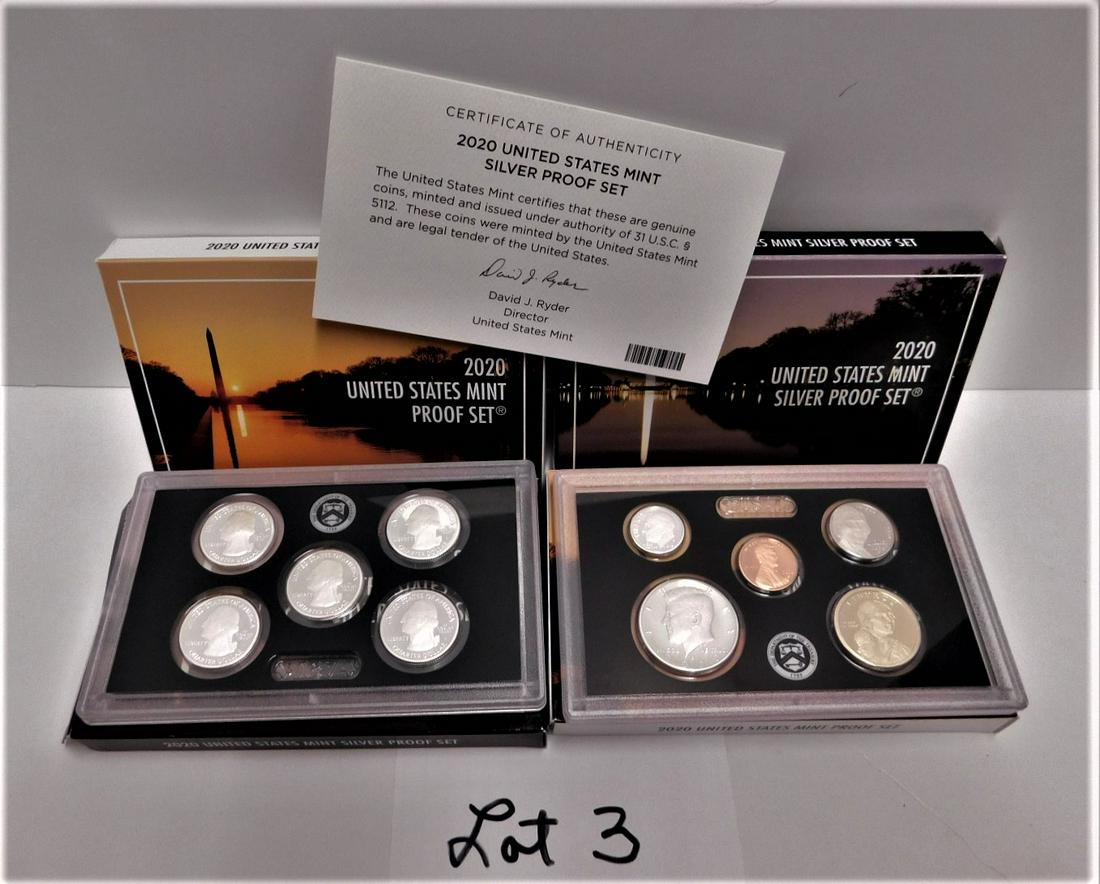4 Sets Of 2020, Us Mint Silver Proof Coins