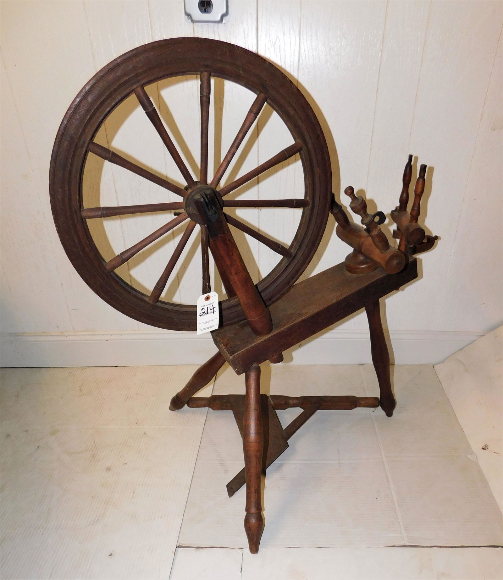 Early Wooden Flax Spinning Wheel