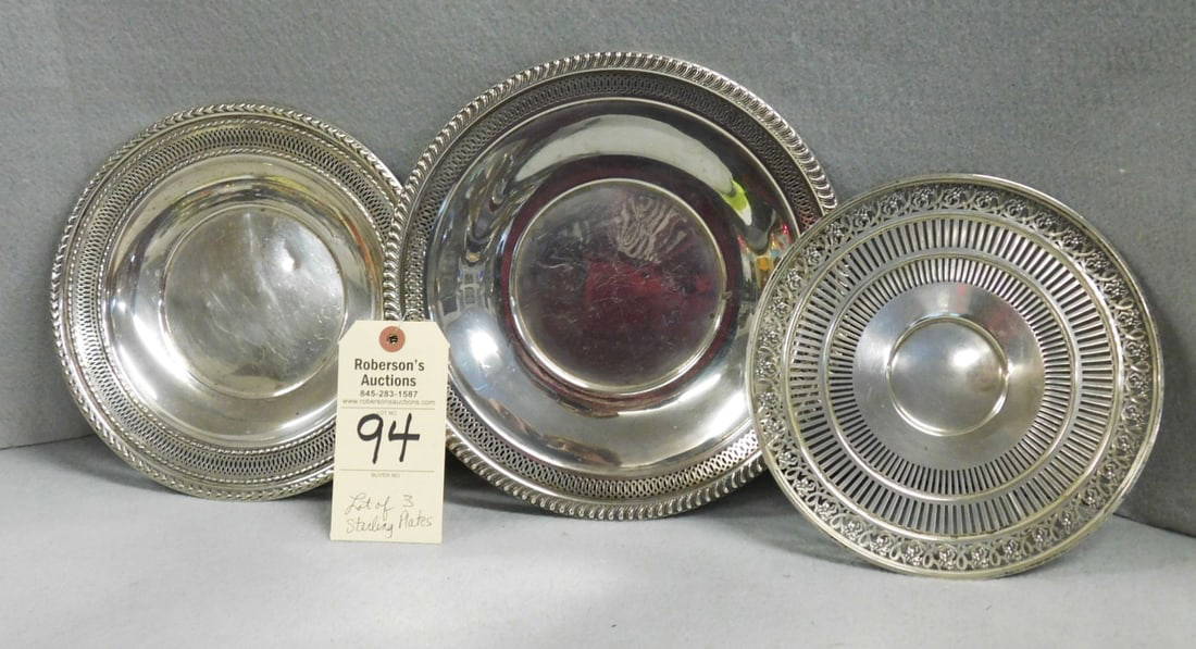 Lot Of 3 Sterling Silver Plates Auction