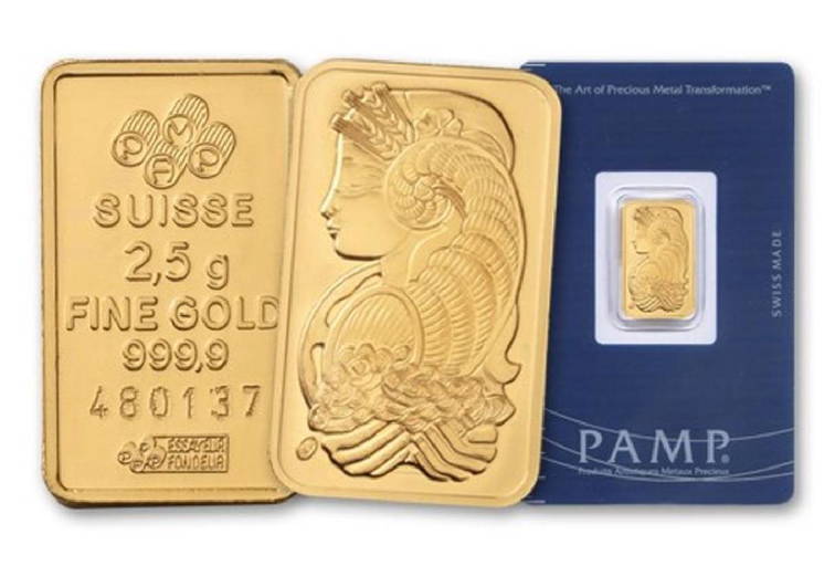 2.5 Gram Pure Gold Pamp Suisse Ingot