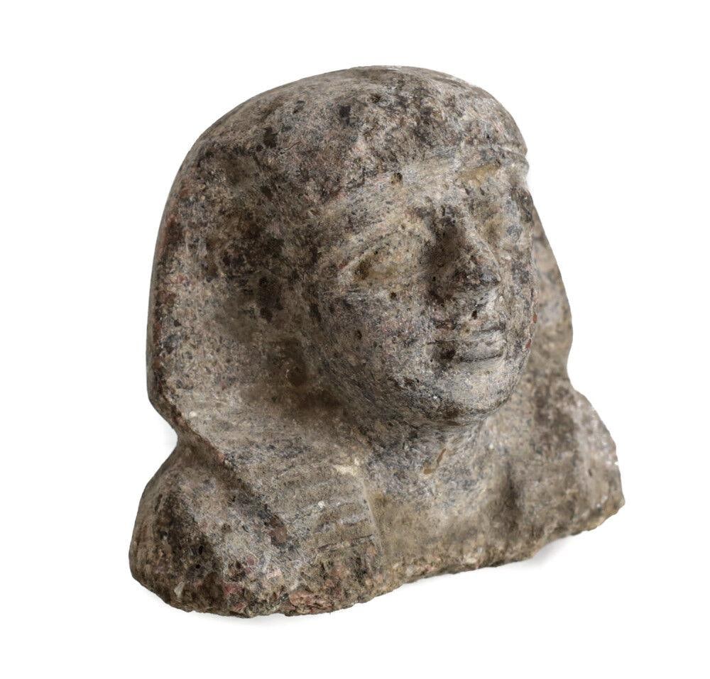 Archaic Egyptian Stone Head Fragment With Khat Headdress Auction