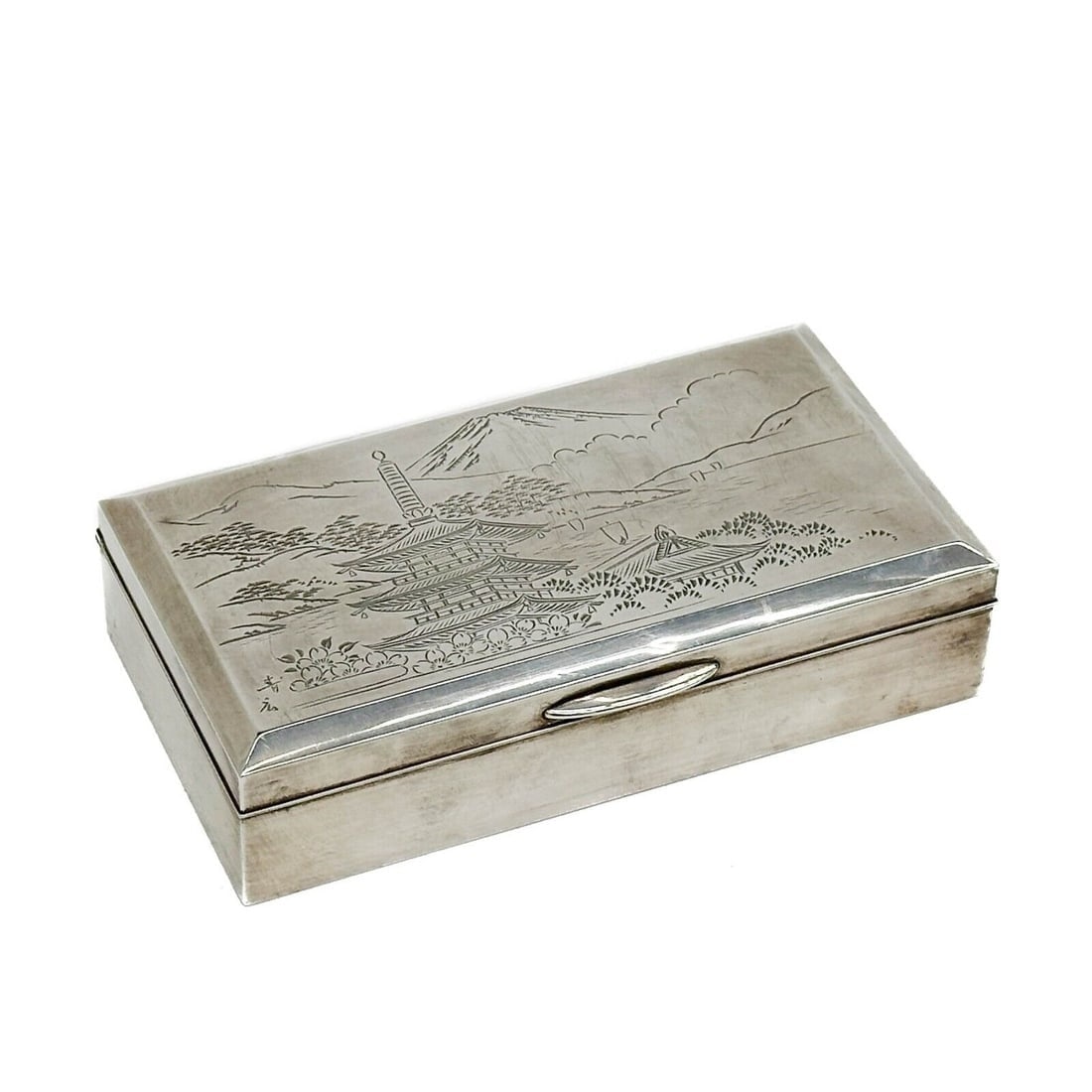 Kiichi Kuroda Koji Japanese Sterling Silver Cigar Box Pagoda Scene Signed Koji Auction