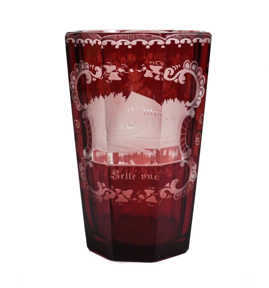 Bohemian German Intaglio Cut Glass Ruby Red To Clear Tumbler C1910 ...