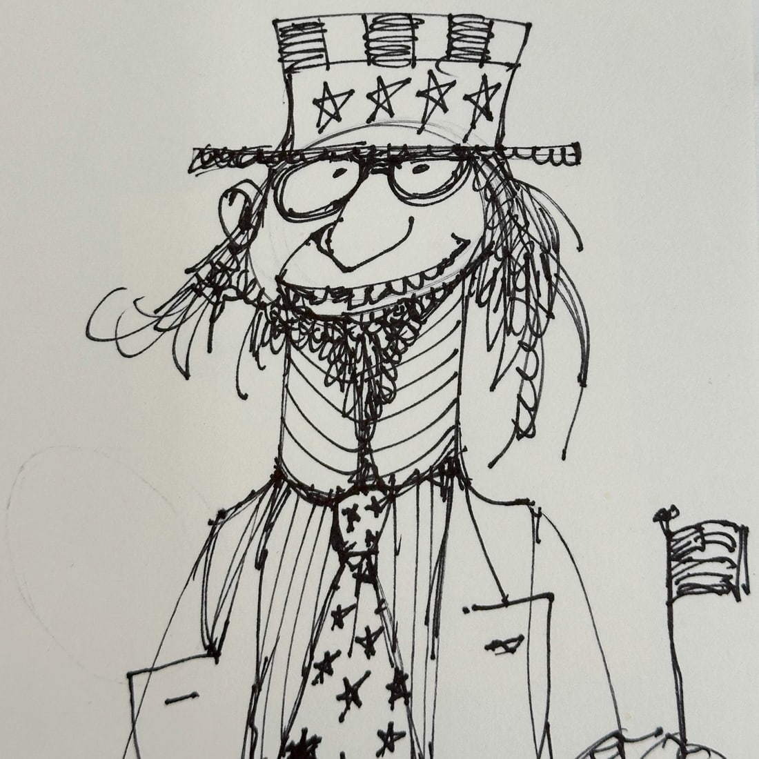 Charles Bragg Stars Stripes Nut Job Two Flags Pen Ink Drawing On Paper ...