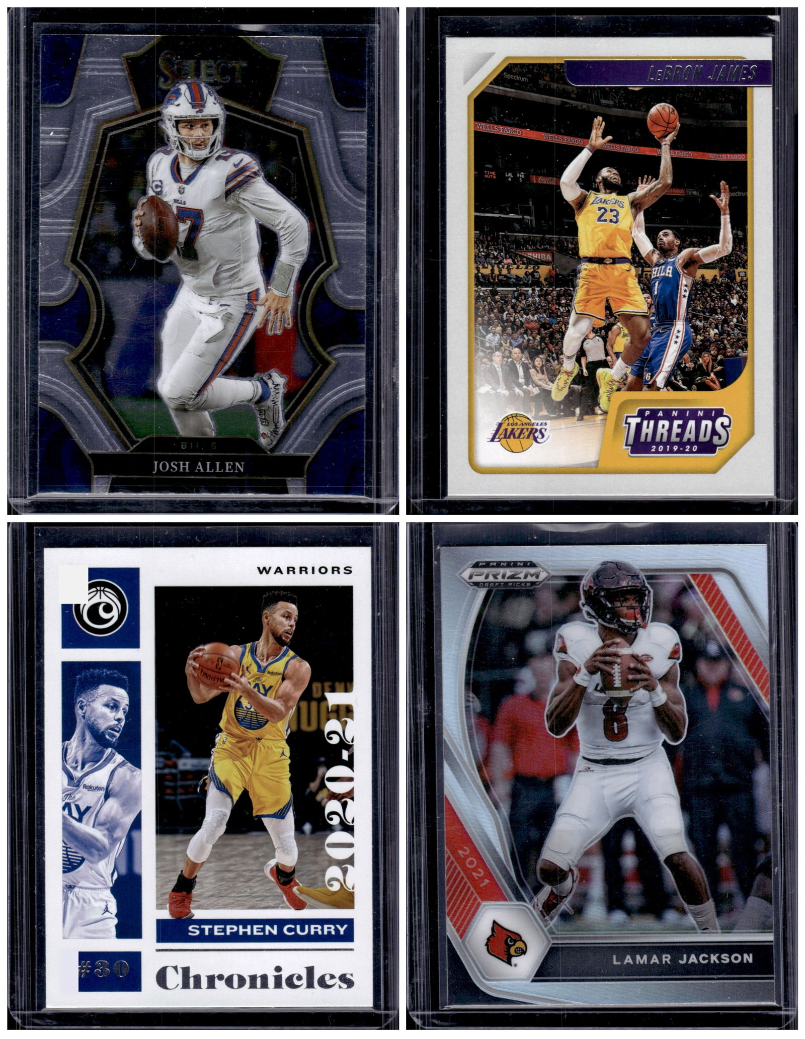Multi Sport Lot Of 4 Superstars. Josh Allen, Lebron James, Steph Curry ...