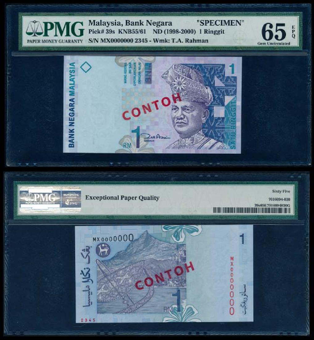 Malaysia RM1 2000 specimen PMG Gem UNC65EPQ