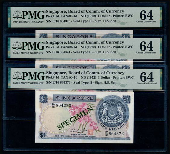 Singapore 3x$1 1972 Hss W/seal Pmg
