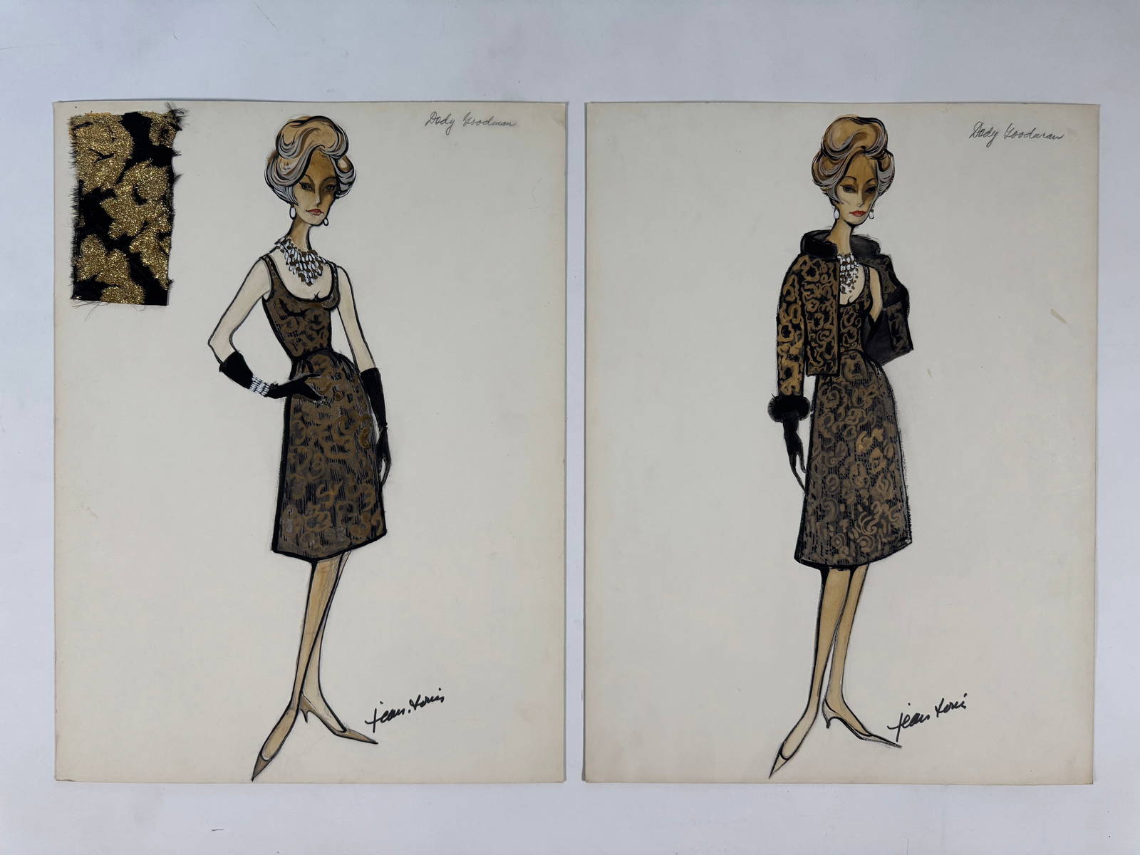 Lot Of 2 Jean-louis Signed Original 1964 Fashion Drawings Of Dody ...
