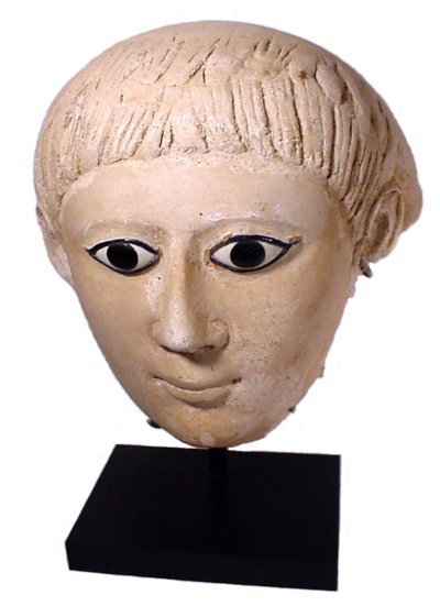 98: A stucco funerary mask of a male, with be