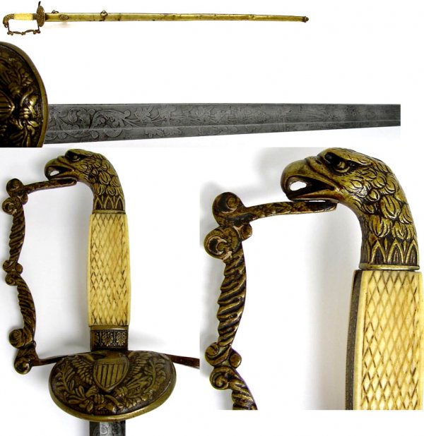 U.s. Militia Officers Eagle Head Sword, Circa 1820