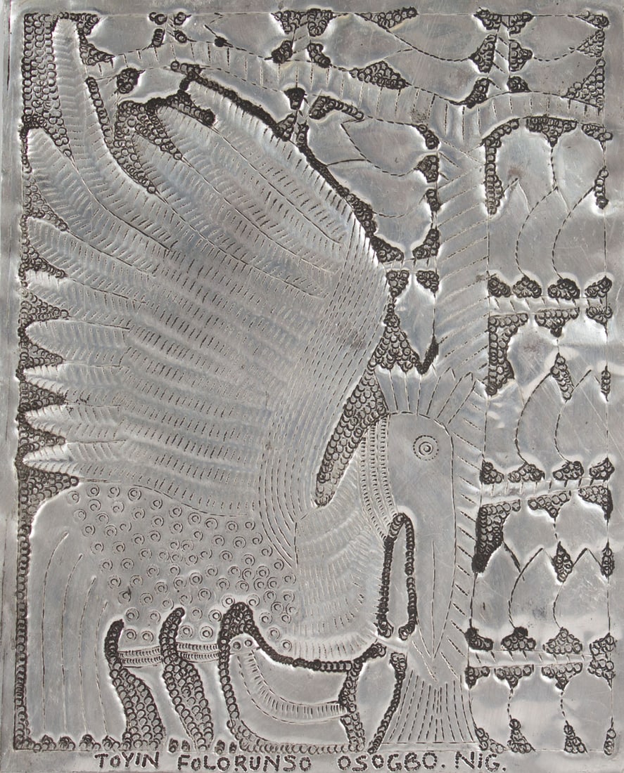 Toyin Folorunso Chased Aluminum Relief Panel With Bird Auction