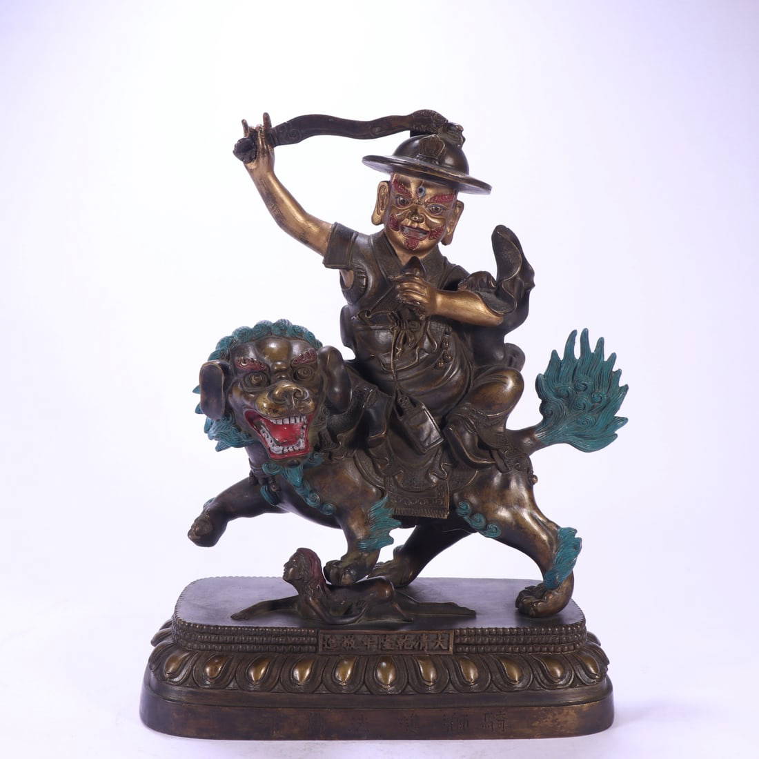 A Piece Of Qing Copper Clay Gold Riding Lion Protector Buddha Mother ...