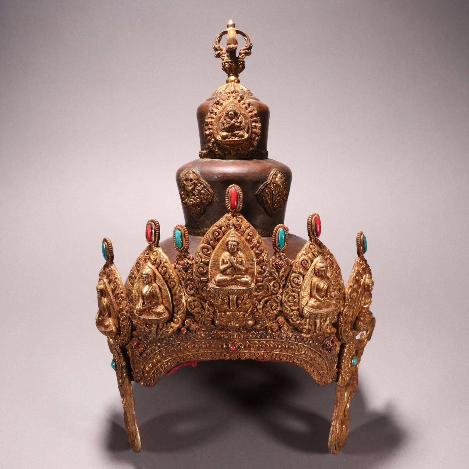 A Bronze Gilt Crown Of The Fifth Buddha From The Qing Dynasty Auction