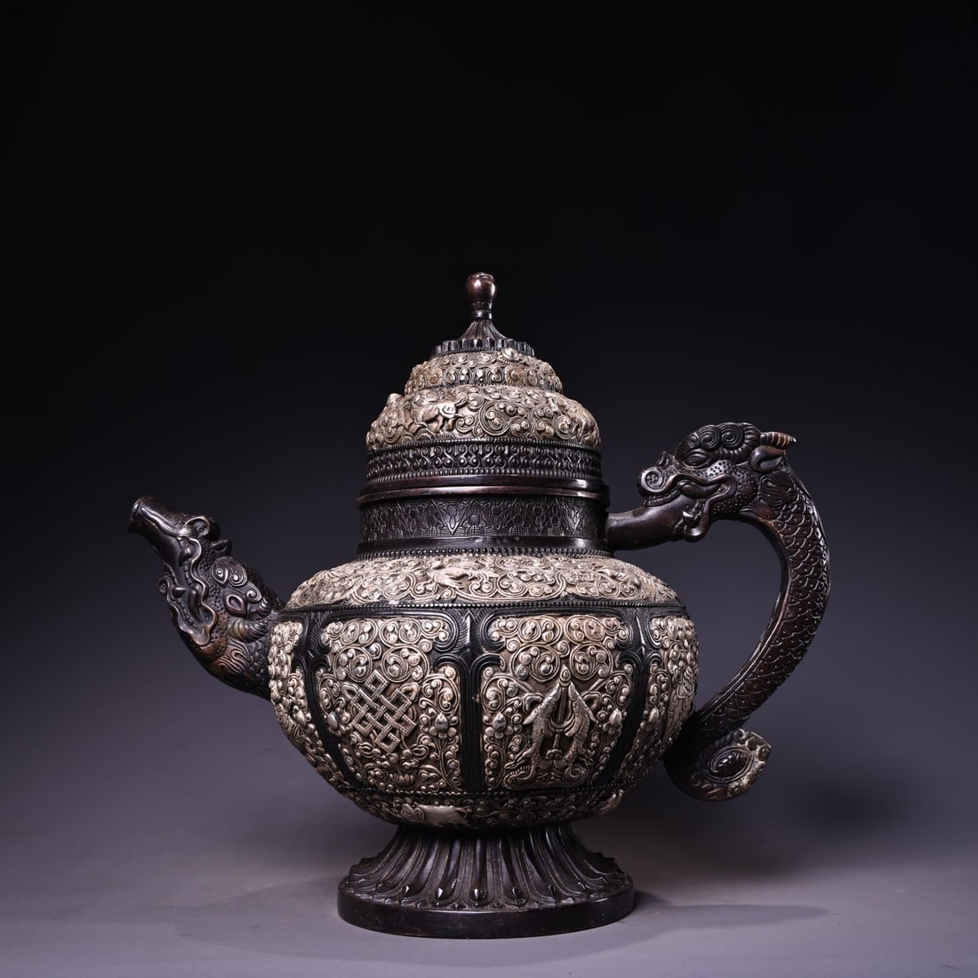 A Fine Pure Copper High-relief Engraved Silver Gilt Tibetan Auspicious ...