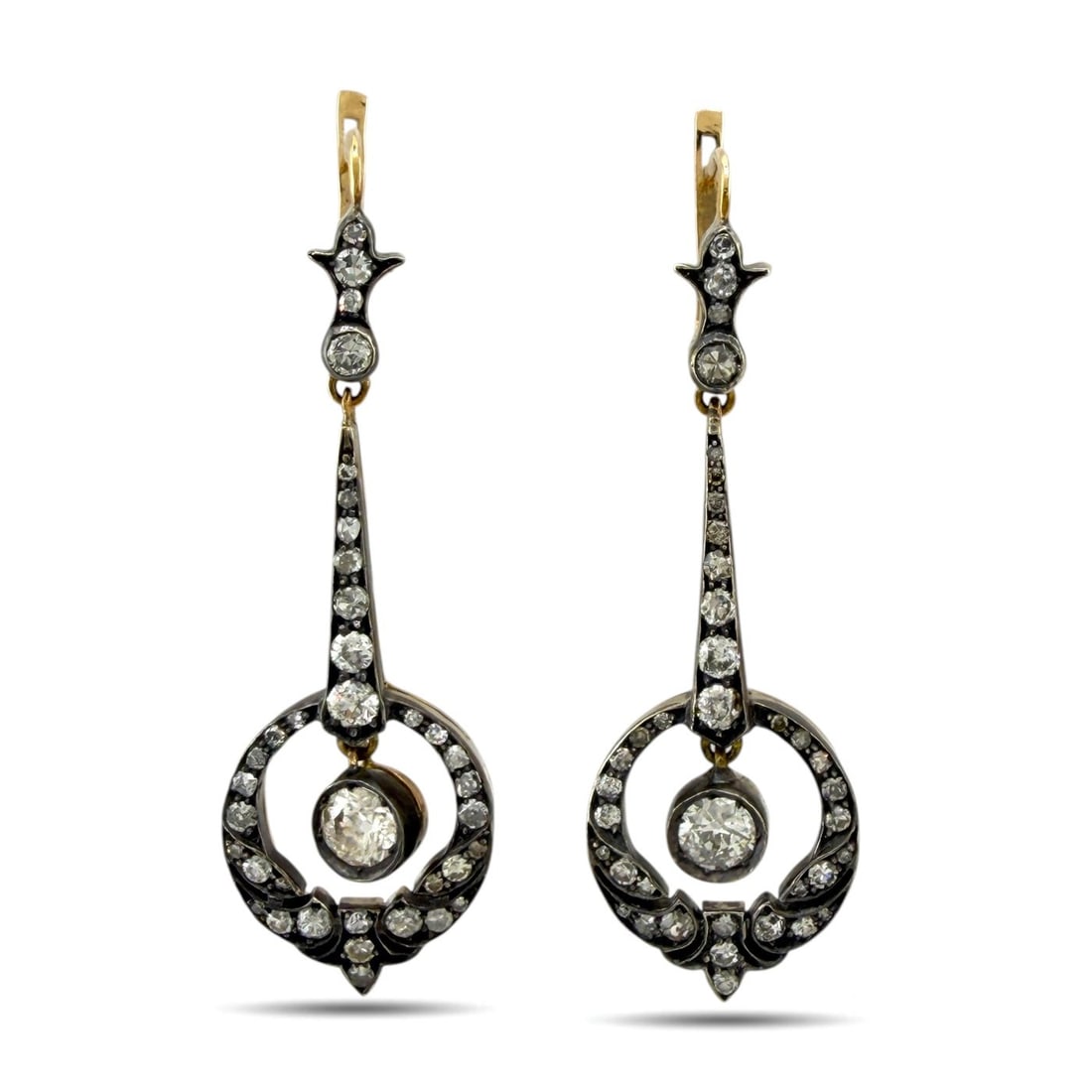 14k Yellow Gold Imperial Russian 2.00ct Diamond Dangle Earrings Auction