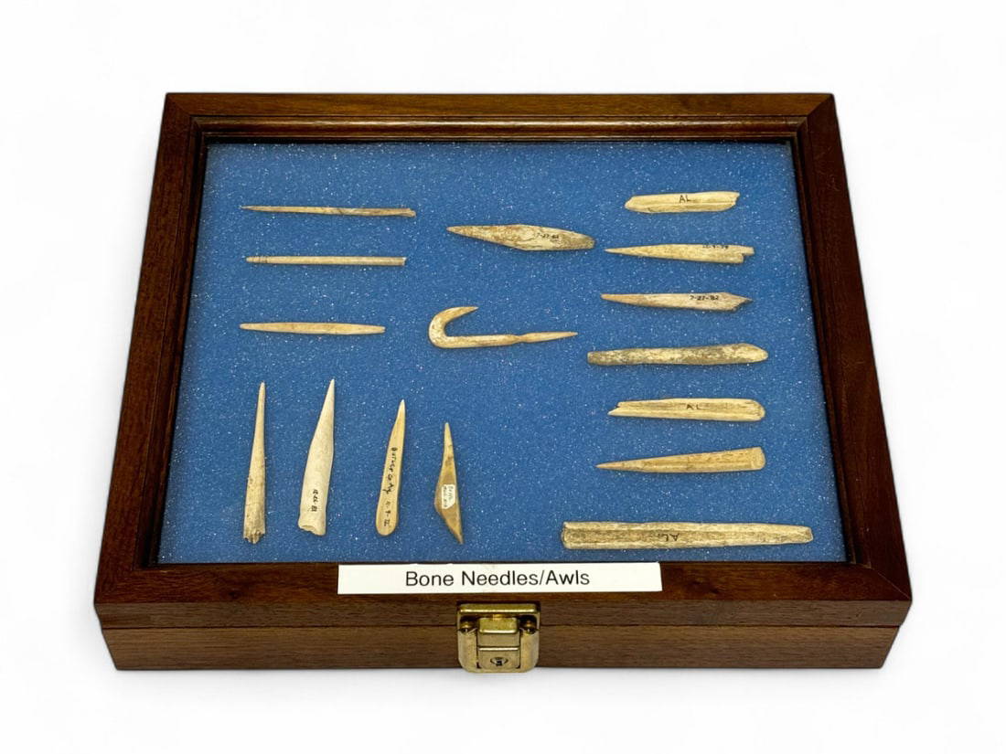 16pc. Curated Ancient Native American Bone Needles & Awls Small Cased ...