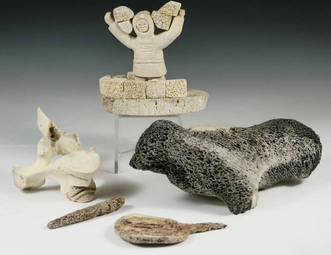 (3) Inuit Whalebone Carvings & (2) Accessories
