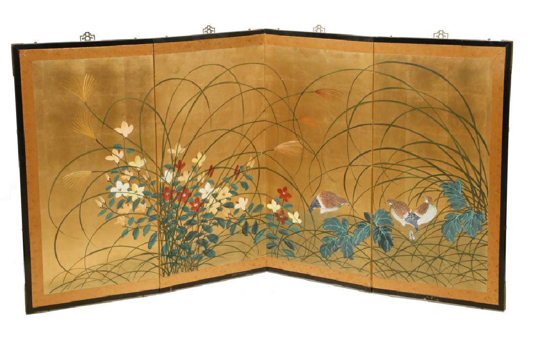 LOW FOUR-FOLD PAINTED CHINESE WALL SCREEN
