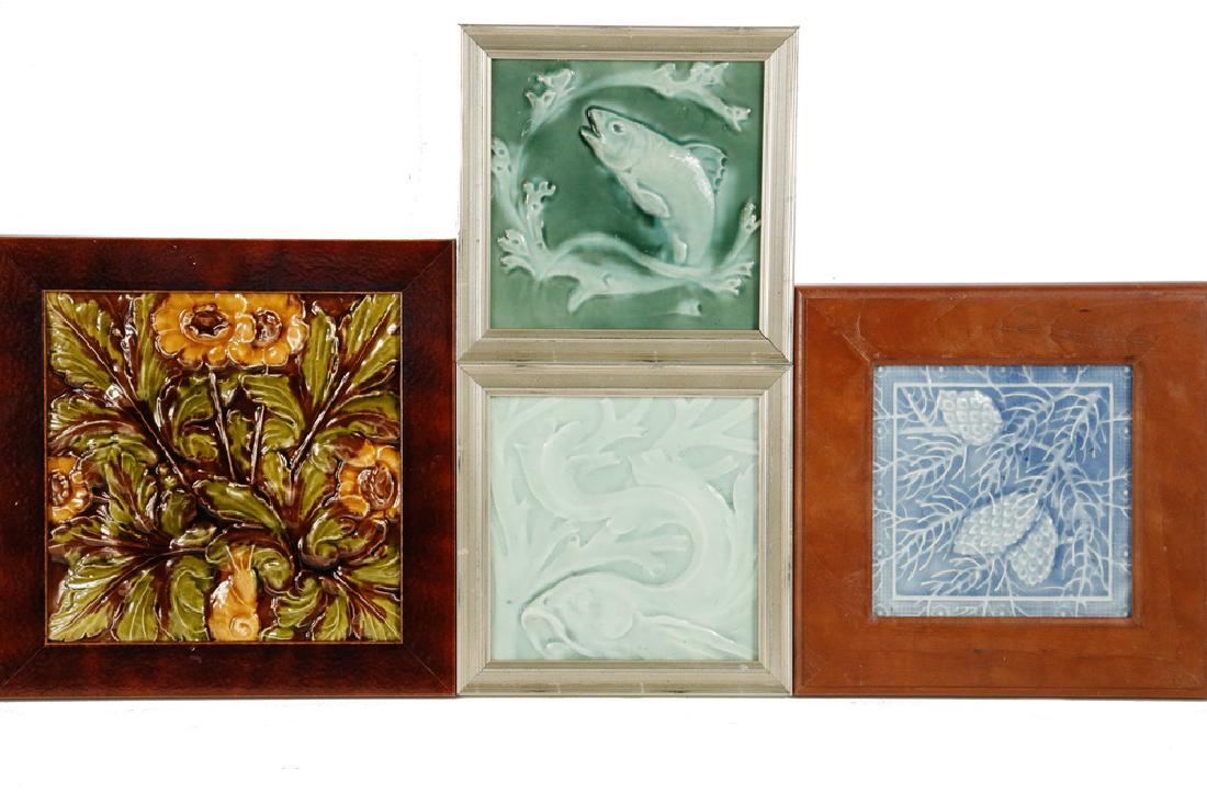 (4) FRAMED ART POTTERY TILES